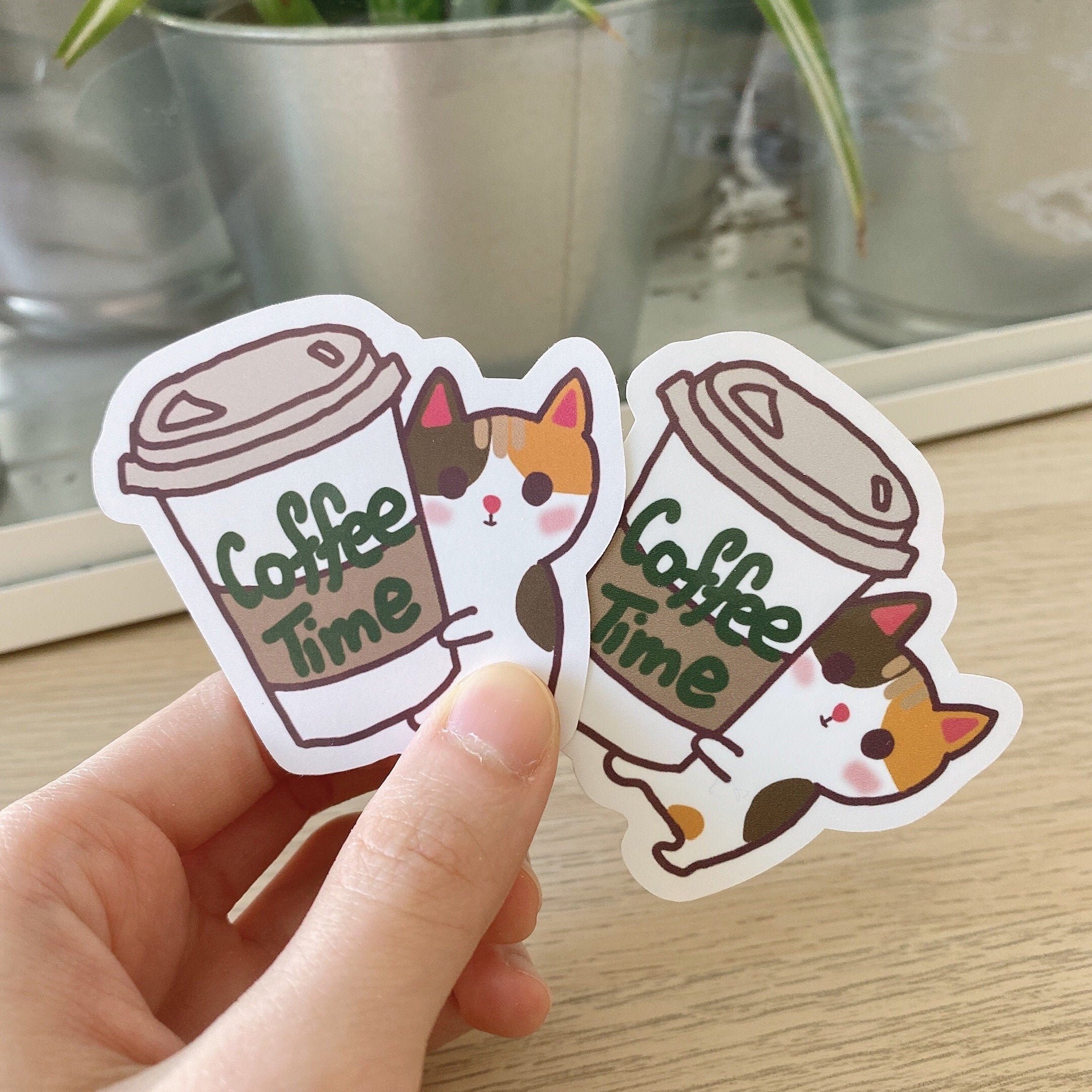 Cute Coffee Cat Stickers Coffee Time With Mochi Cat Sticker | Etsy