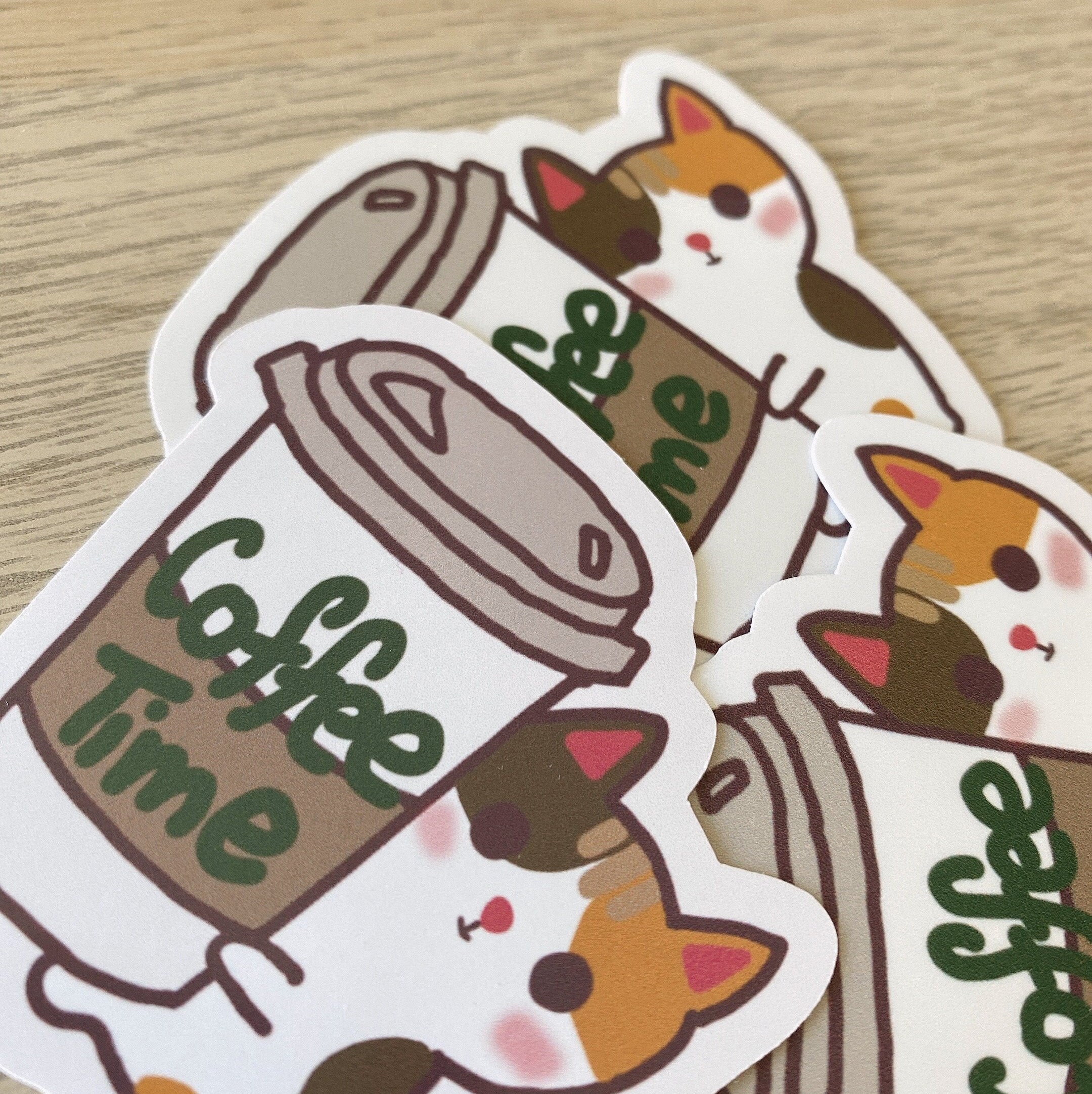 Cute Coffee Cat Stickers Coffee Time With Mochi Cat Sticker | Etsy