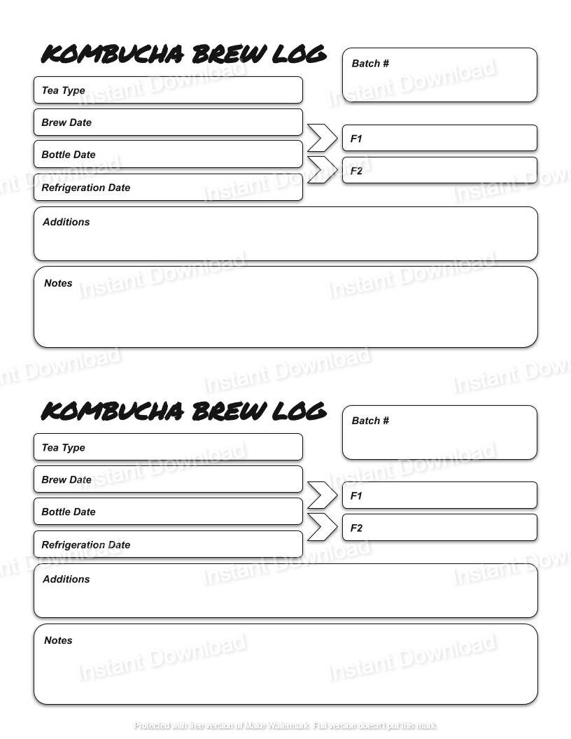 Kombucha Brew Log (printable Digital Download) - Etsy
