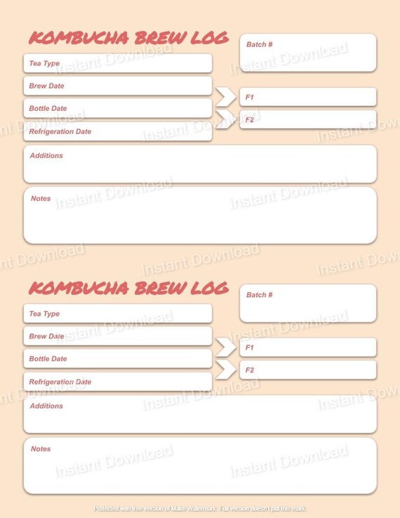 Kombucha Brew Log printable Digital Download | Etsy