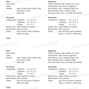 Beehive Inspection Log printable Digital Download - Etsy