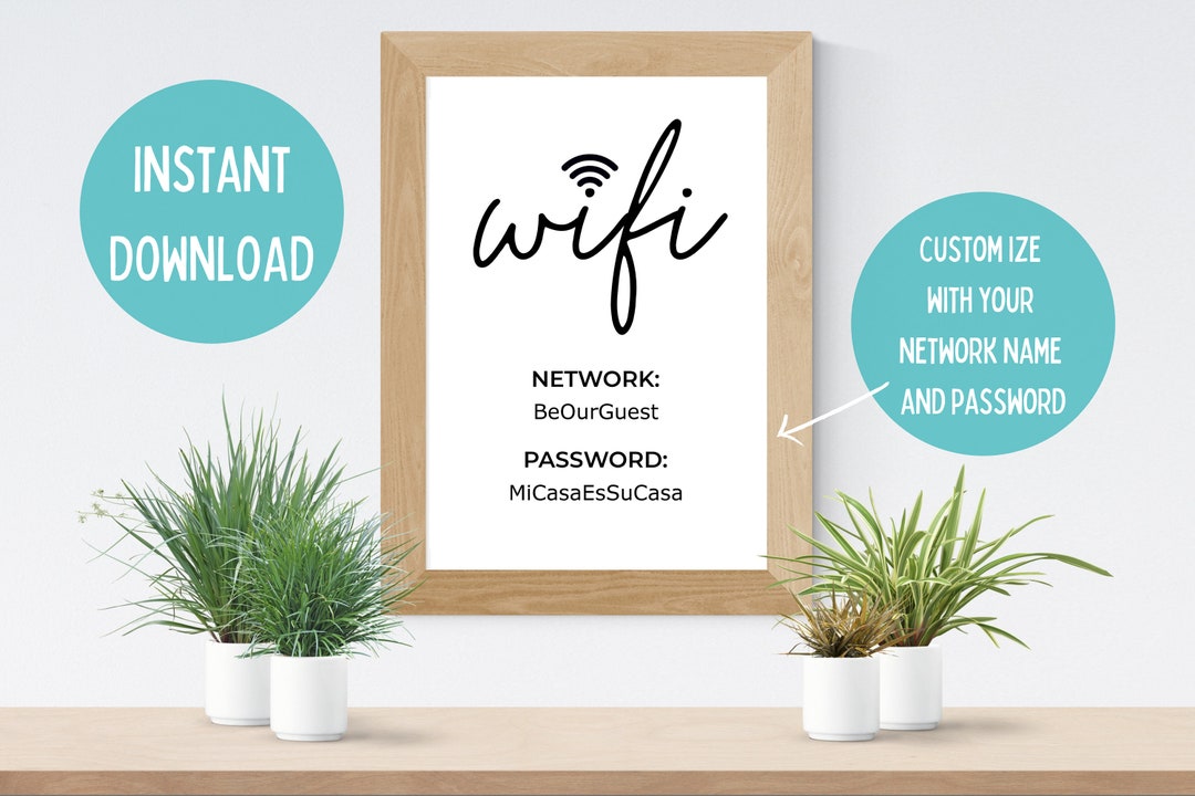 Wifi Sign, Customizable, Instant Download, Printable Digital Download ...