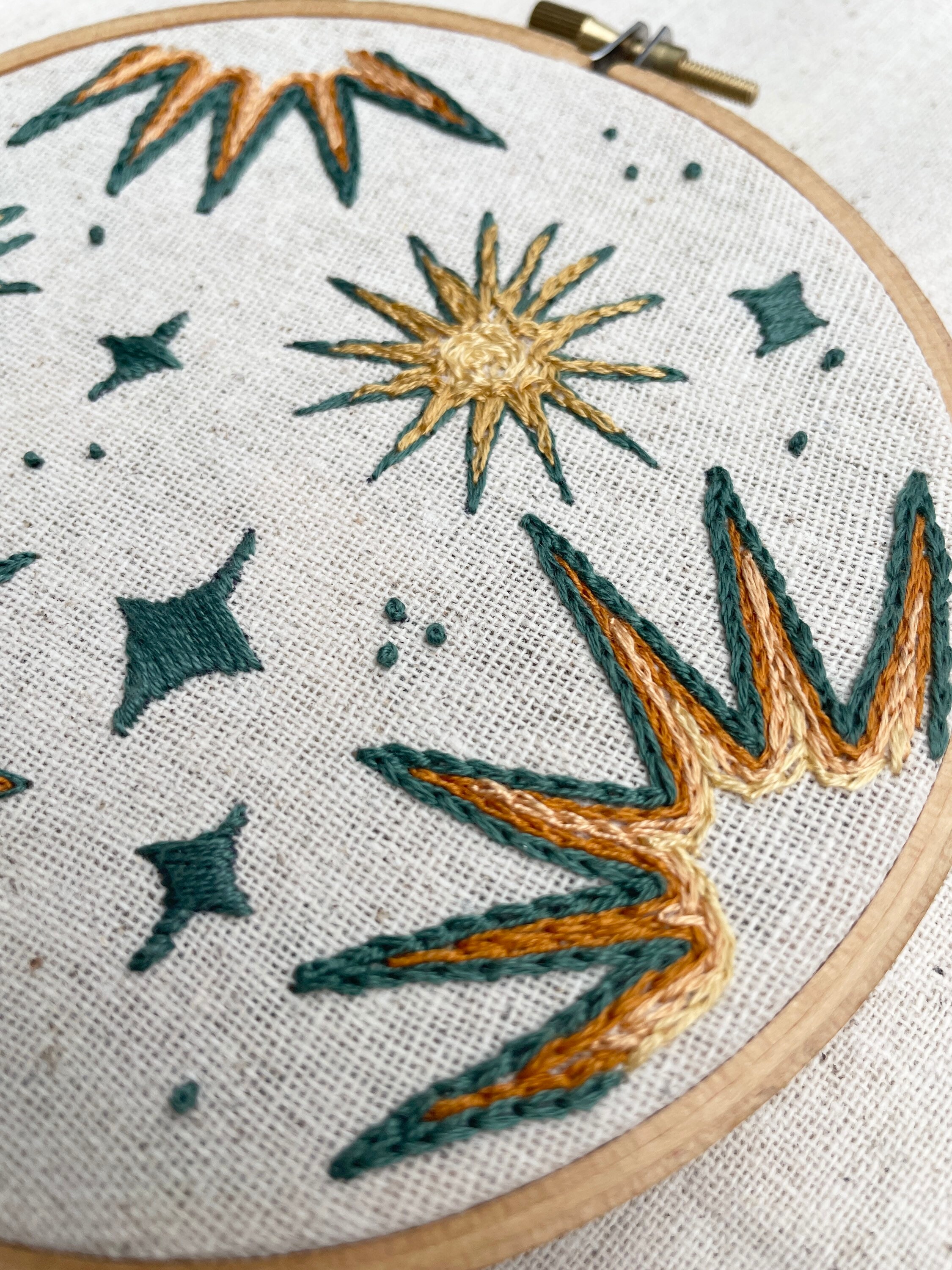 Hand Embroidered Stars Design. Hand Stitched Star Art. Embroidery Hoop ...