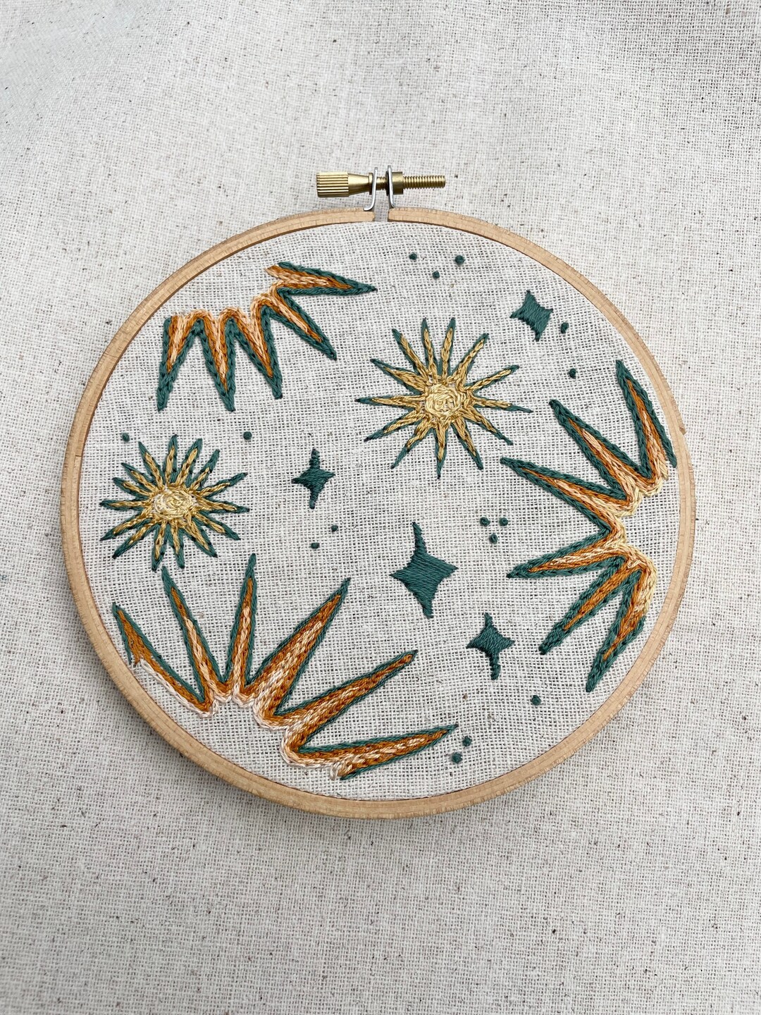 Hand Embroidered Stars Design. Hand Stitched Star Art. Embroidery Hoop ...