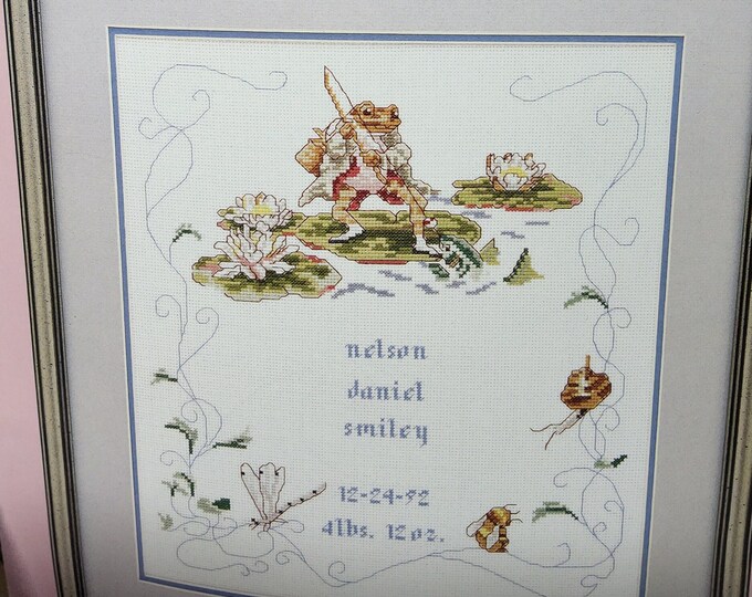 Green Apple Beatrix Potter Mr. Jeremy Fisher Birth Sampler Cross Stitch ...