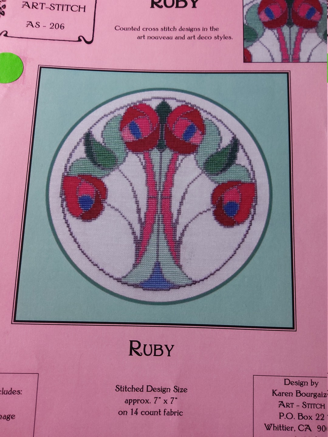 Art-stitch Ruby Floral Stained Glass Art Nouveau Style Cross Stitch ...