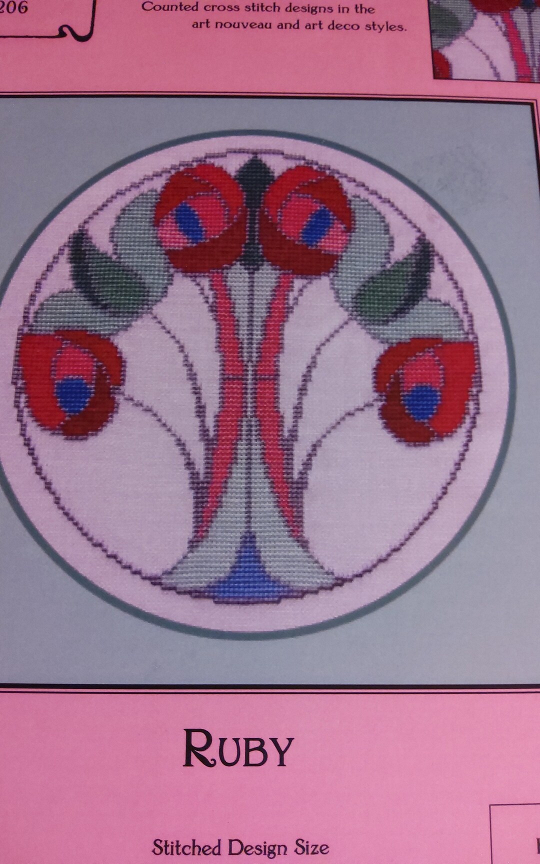 Art-stitch Ruby Floral Stained Glass Art Nouveau Style Cross Stitch ...