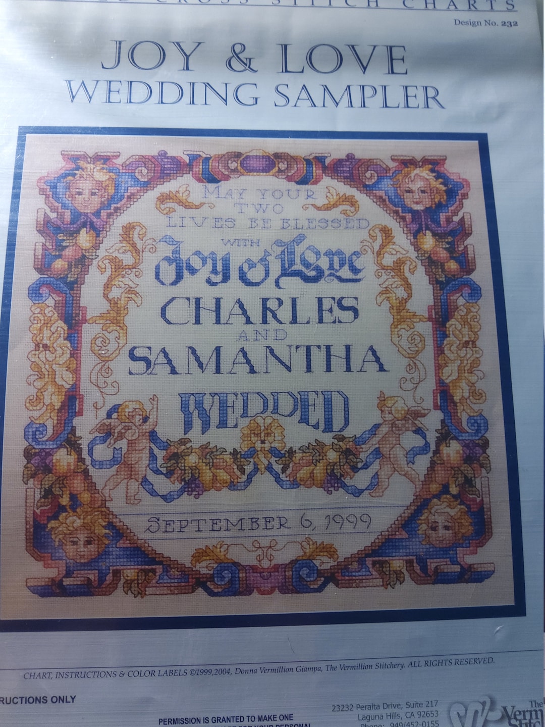 Vermillion Stitchery Joy & Love Wedding Sampler Cross Stitch Pattern ...