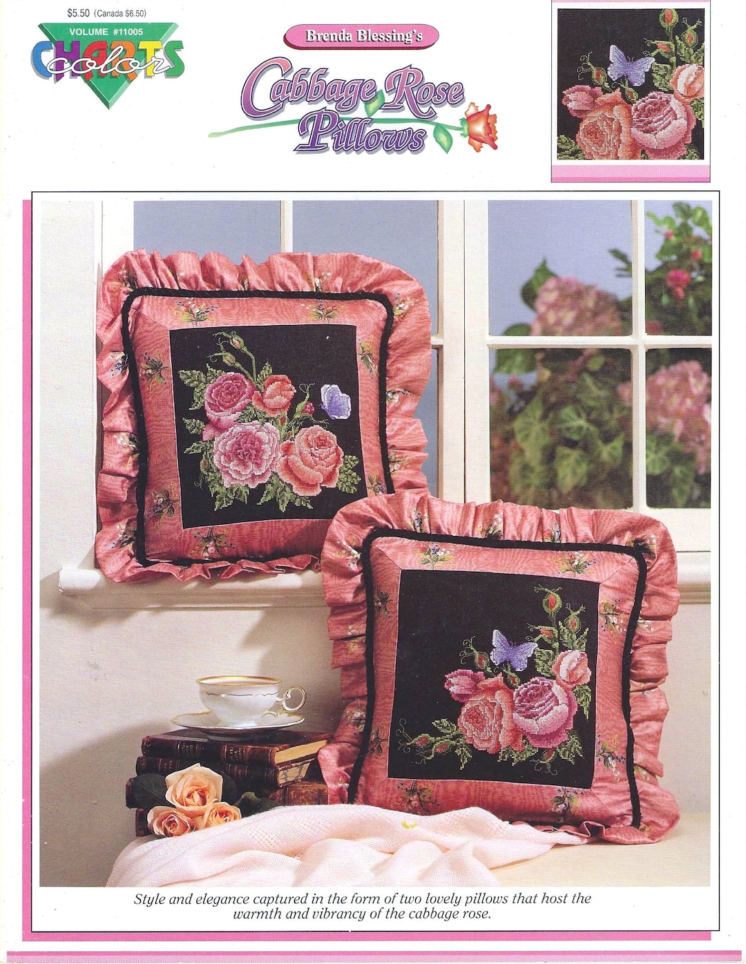 Color Charts Cabbage Rose Pillows Cross Stitch Pattern by Brenda ...
