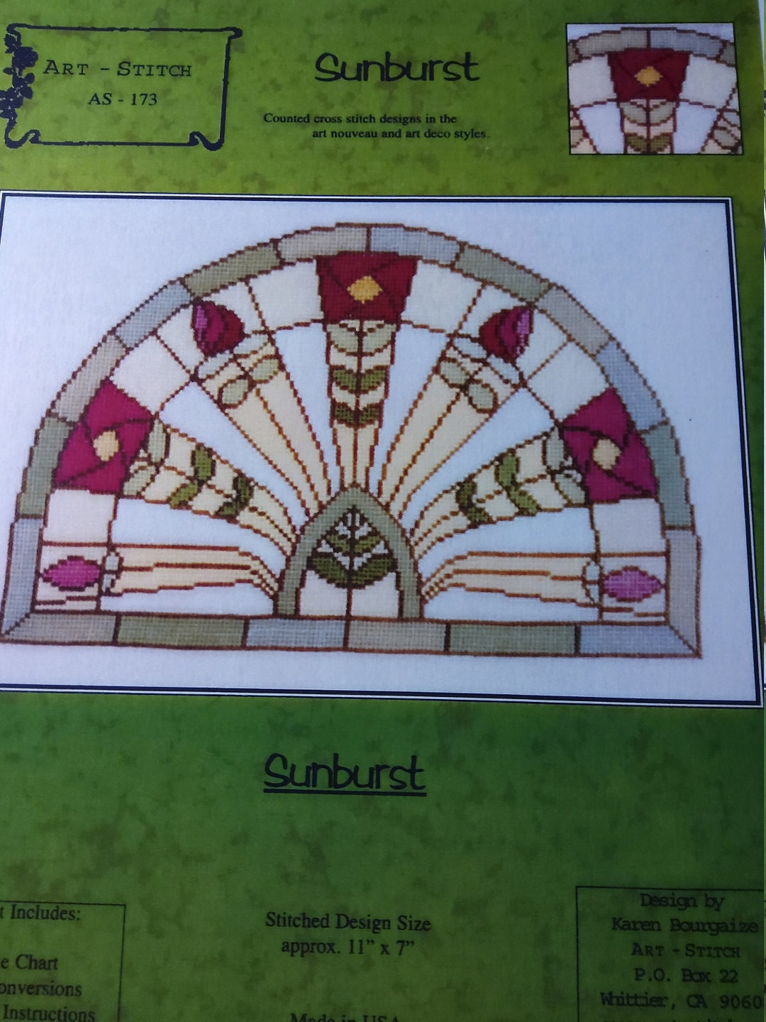 Art Stitch Sunburst Floral Stained Glass Art Nouveau Style Cross Stitch Pattern by Karen ...
