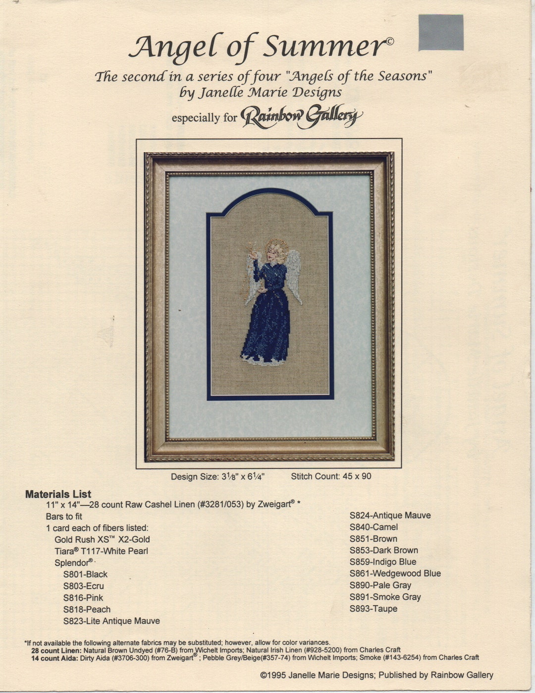 Rainbow Gallery Angel of Summer Cross Stitch Pattern by Janelle Marie ...