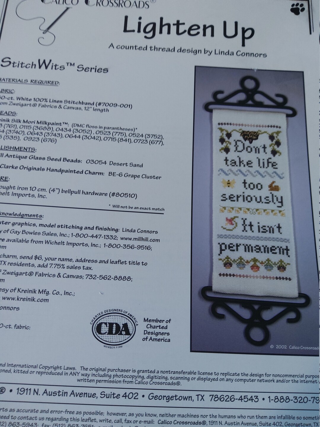 Calico Crossroads Lighten up Bell Pull Cross Stitch Pattern by Linda ...