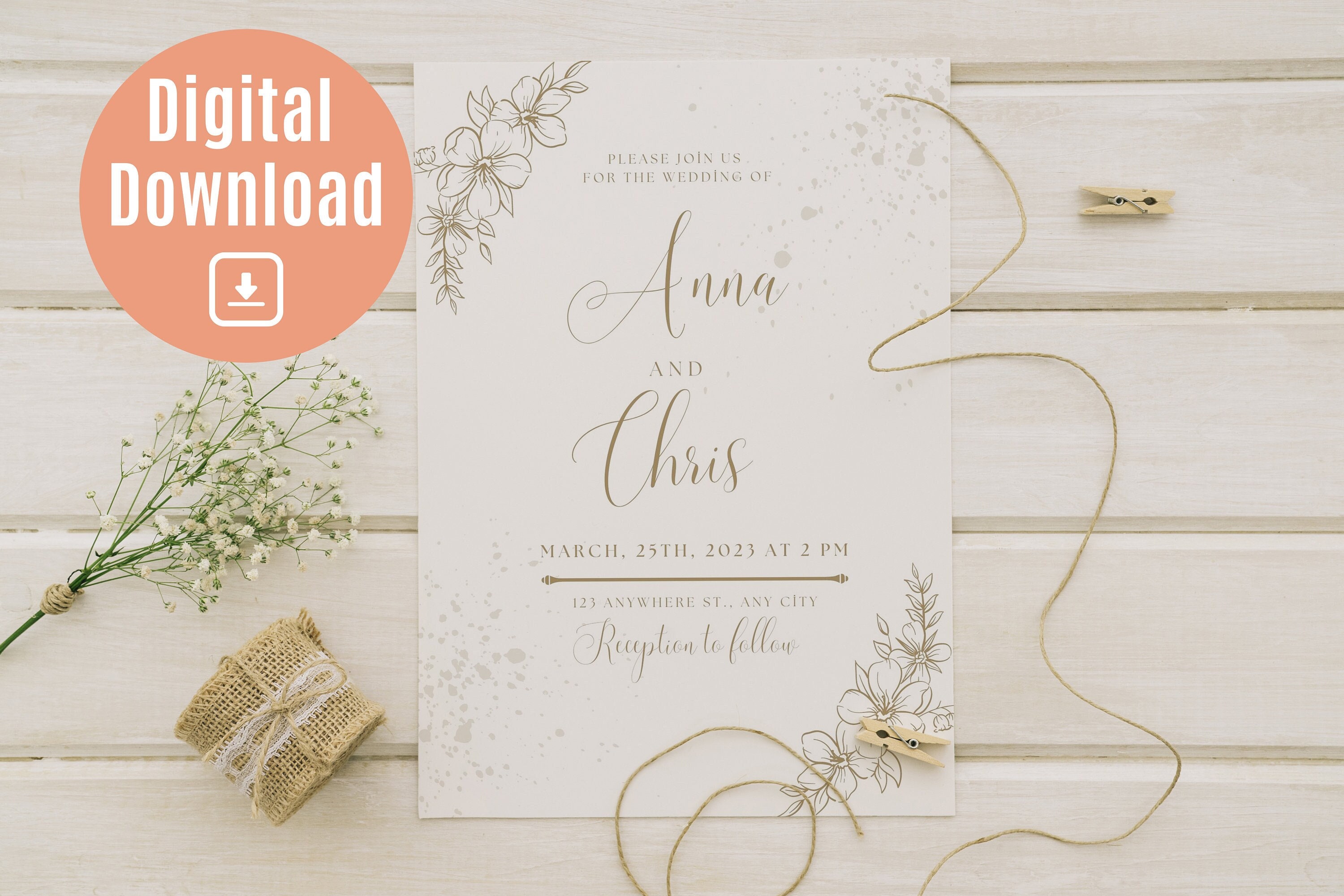 Floral Wedding Invitation Template Printable Digital Wedding - Etsy