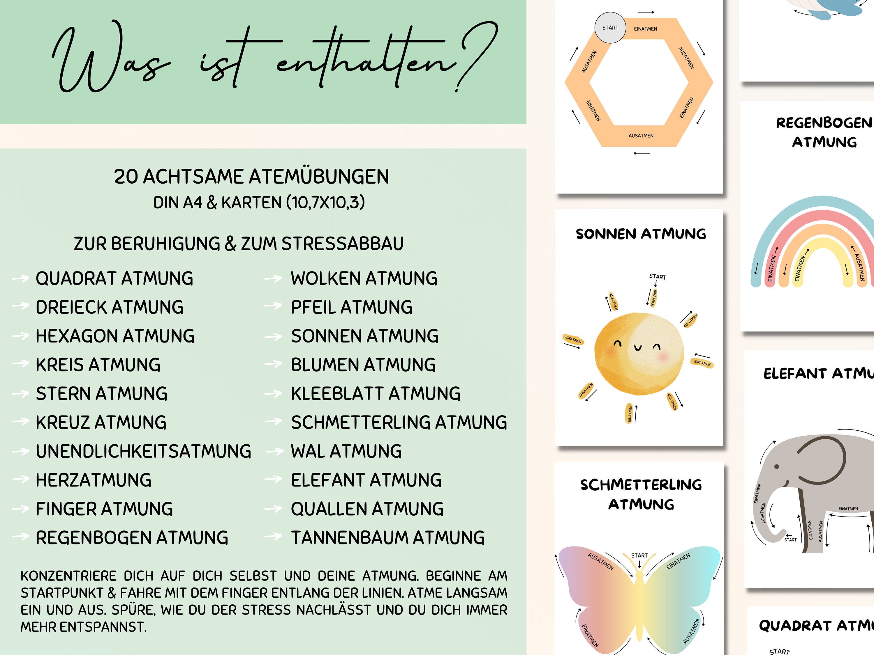 20 Breathing Exercises Poster Set Finger Tracing Mindful Breathing ...