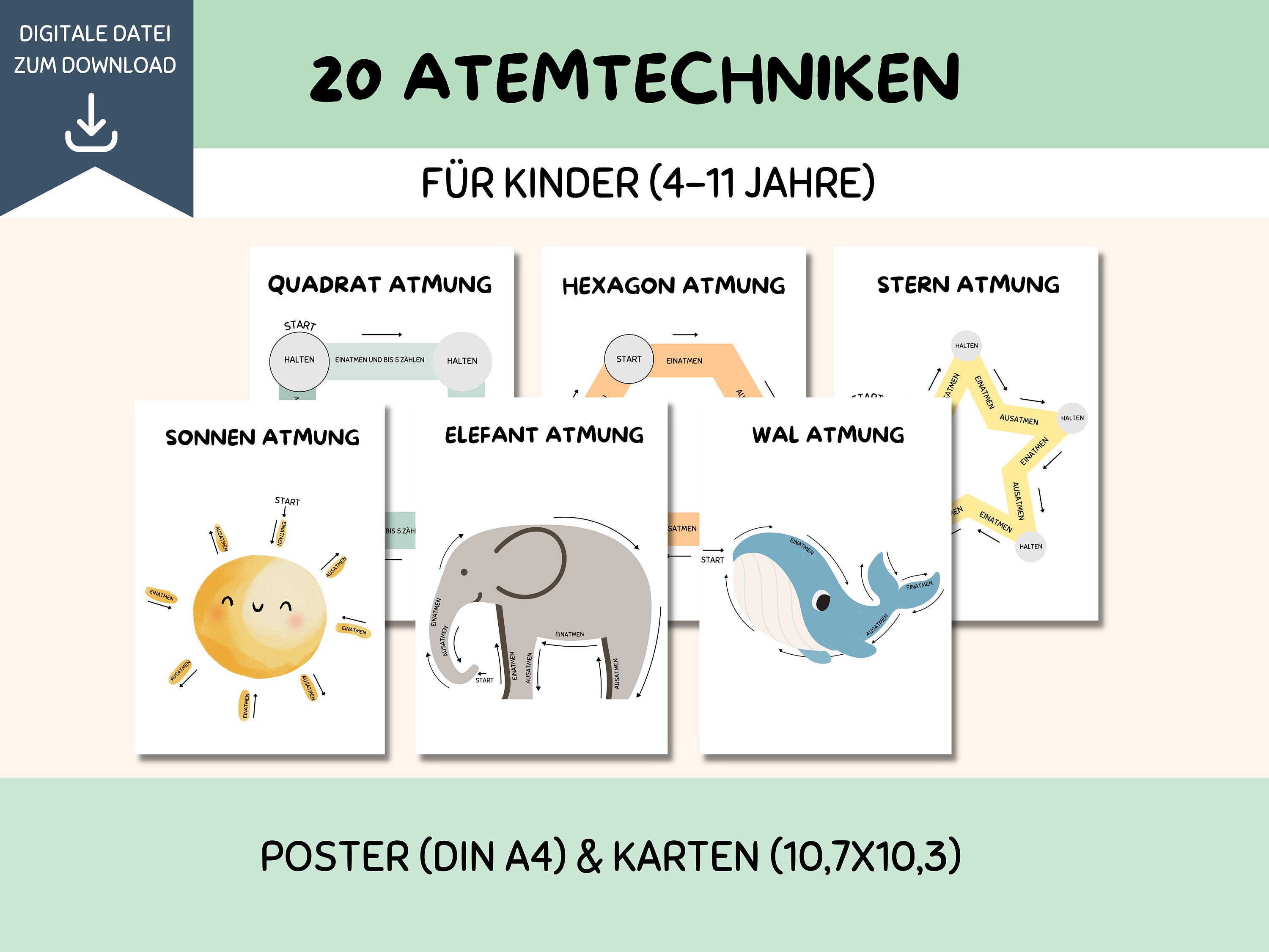 20 Breathing Exercises Poster Set Finger Tracing Mindful Breathing ...