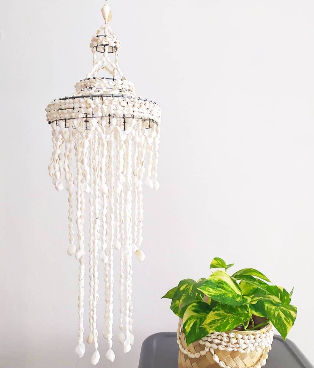 White Sea Shells Mobile, Sea Shell Chandelier, Boho Sea Shell Windchime ...