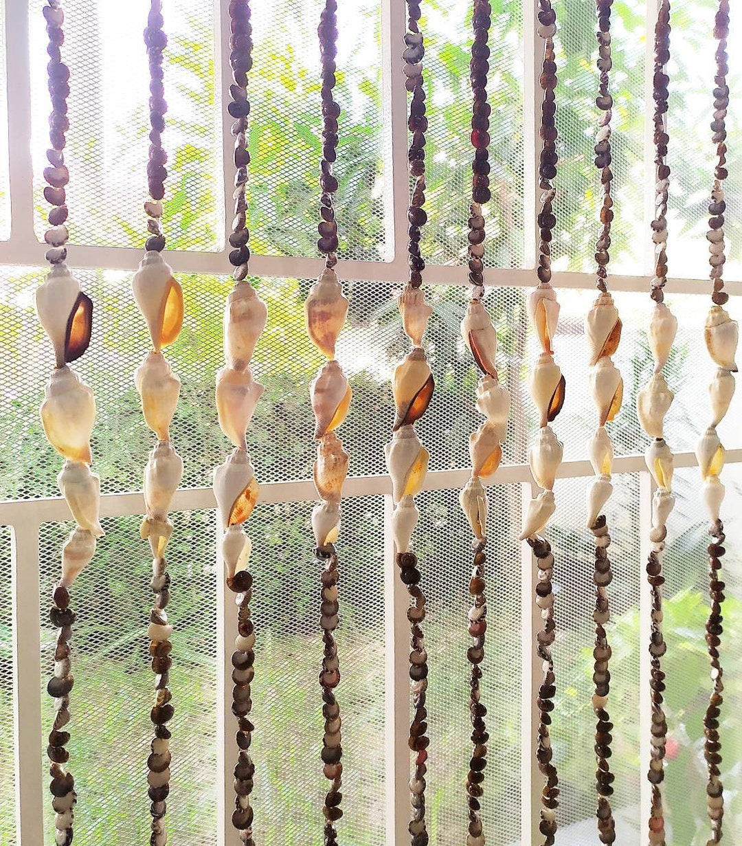 Boho Sea Shells Door Curtain, Black W/ White Accent; Vintage Shell Wall ...