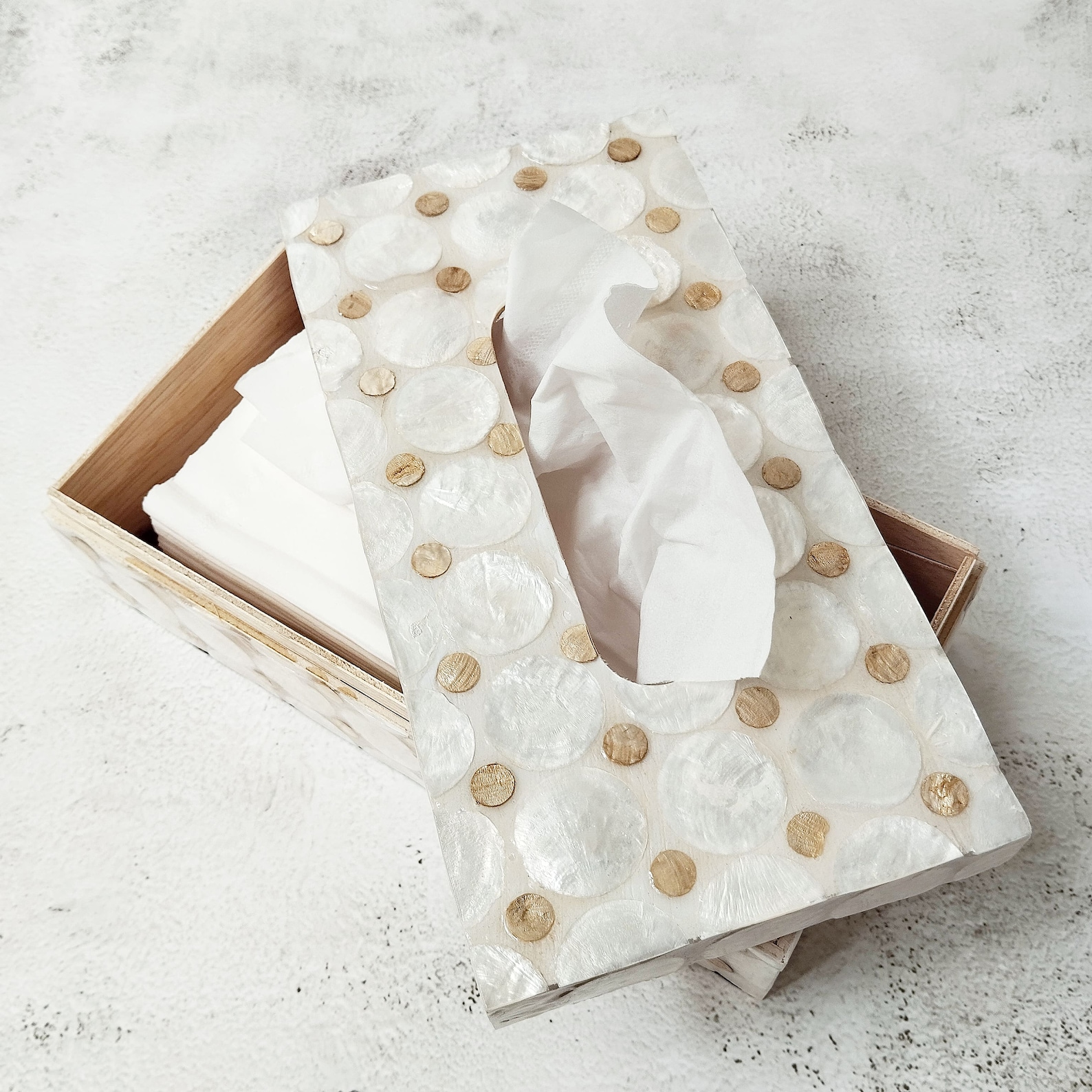 Silver/ White Rectangular Tissue Box Cover, Sea Shell Tissue Holder ...