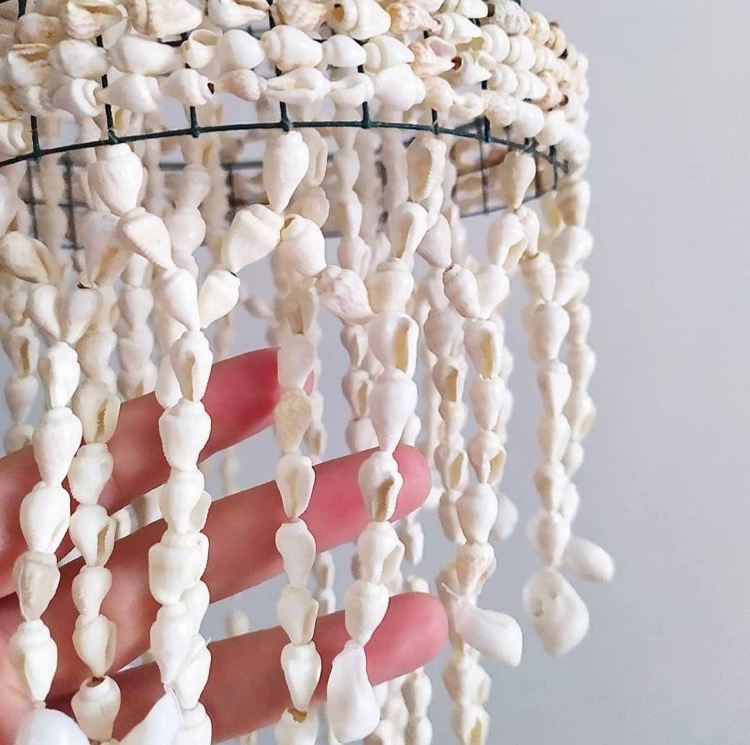 White Sea Shells Mobile, Sea Shell Chandelier, Boho Sea Shell Windchime ...