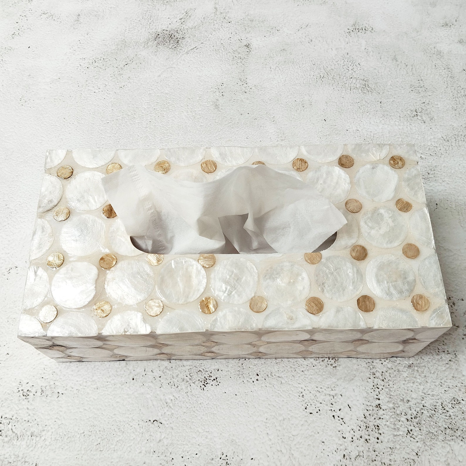 Silver/ White Rectangular Tissue Box Cover, Sea Shell Tissue Holder ...