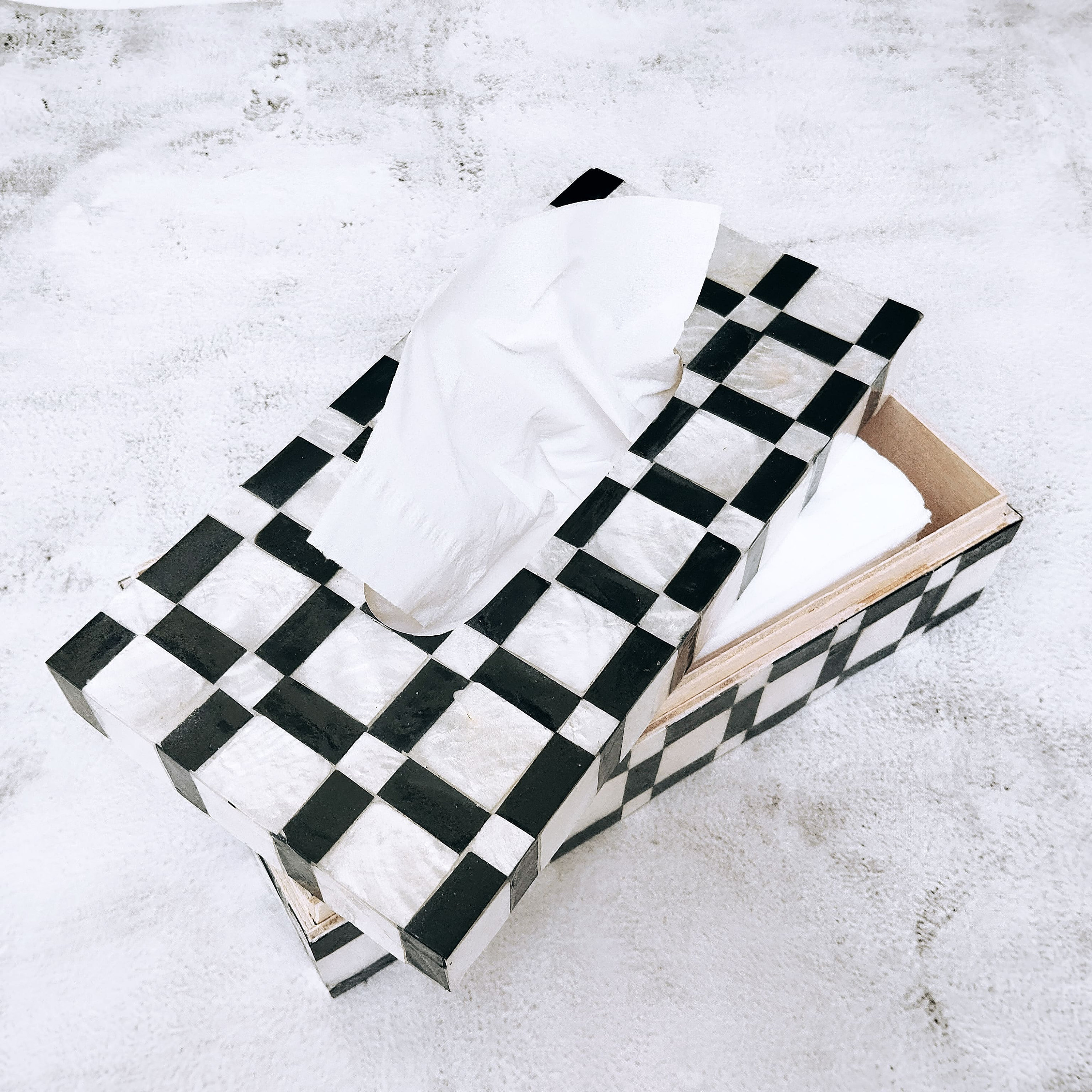 Black/ White Rectangular Tissue Box Cover, Sea Shell Tissue Holder ...