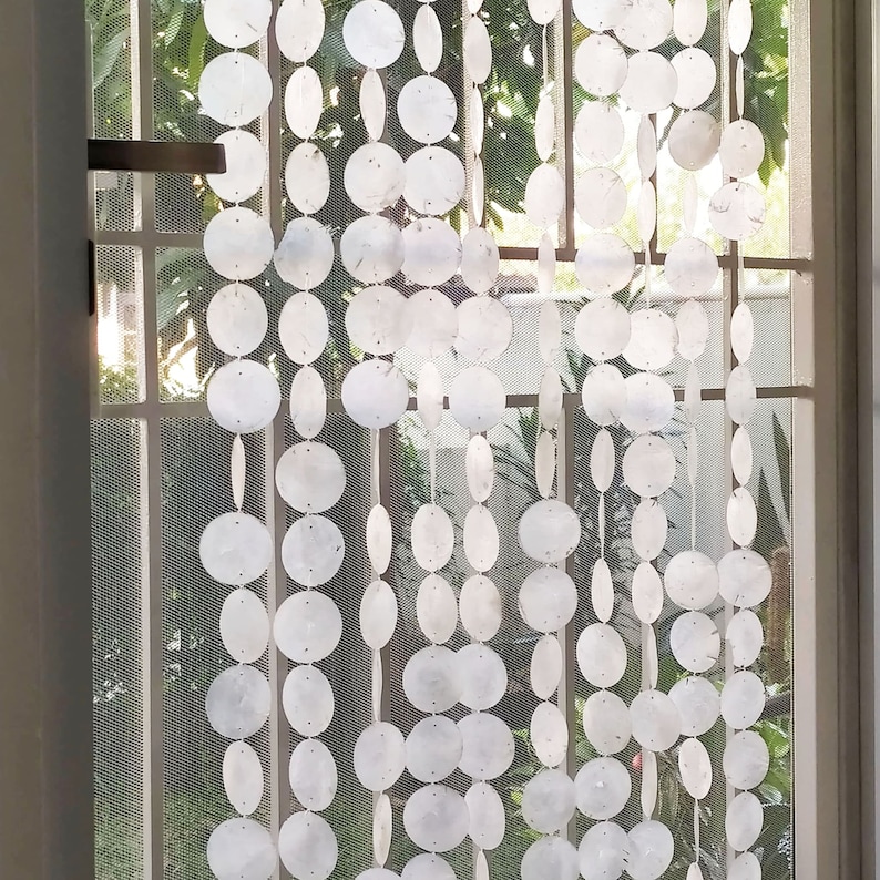 ROUND Customized Boho Capiz Shells Doorway Curtain, Beaded Shells ...