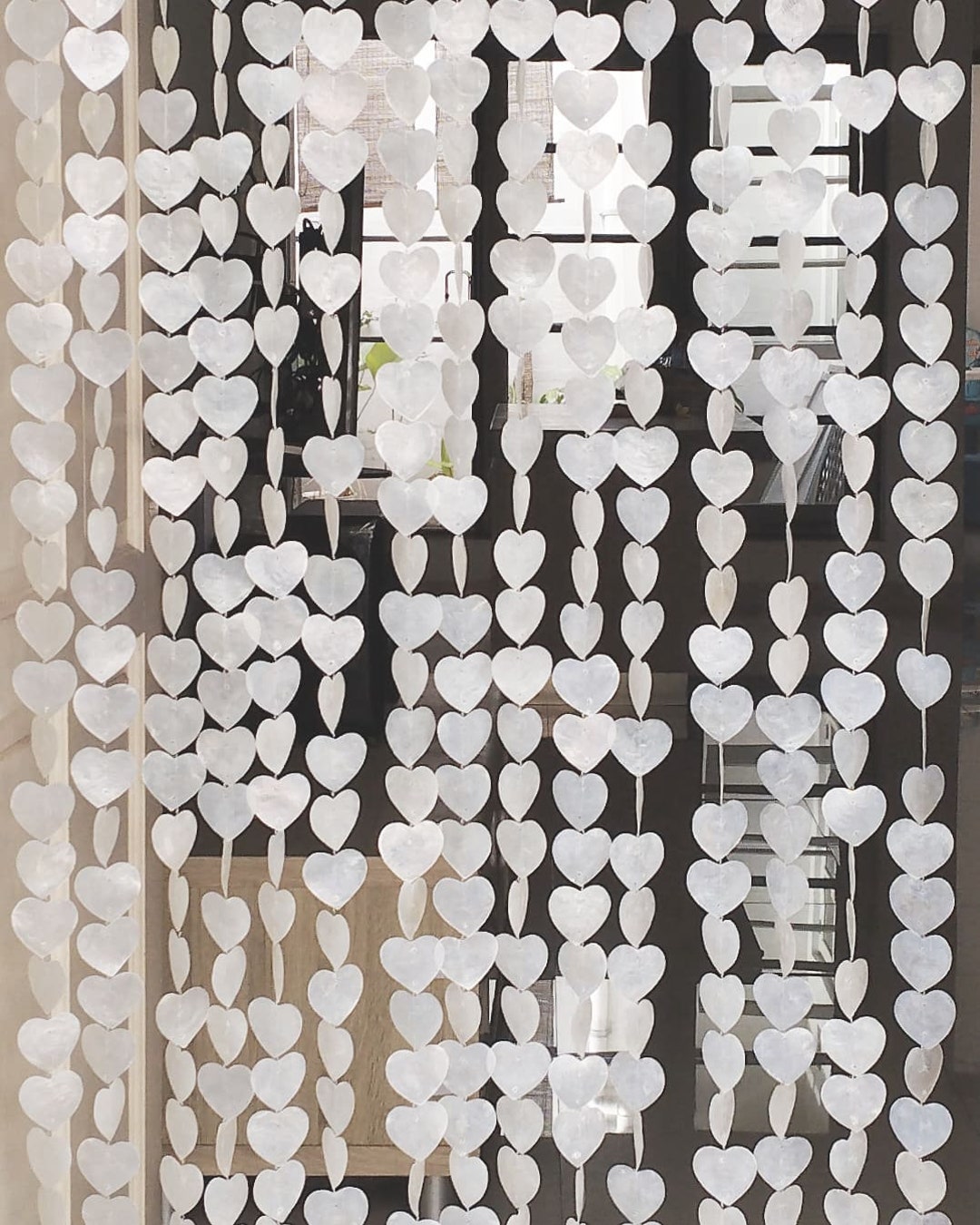 HEART Customized Boho Capiz Shells Doorway Curtain, Beaded Shells ...