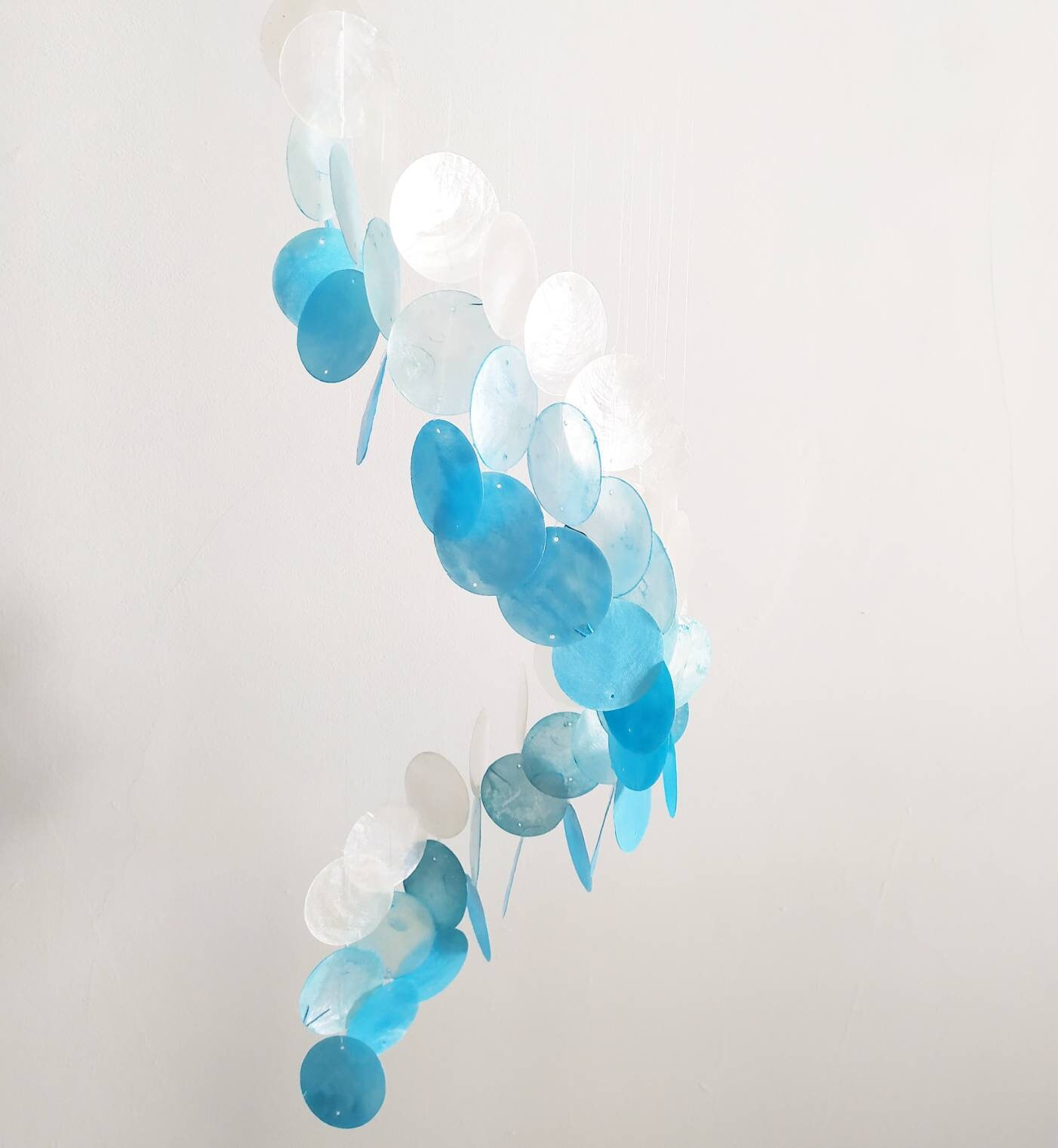 Spiral Blue Capiz Shell Wind Chimes Capiz Shell Mobile Ocean - Etsy