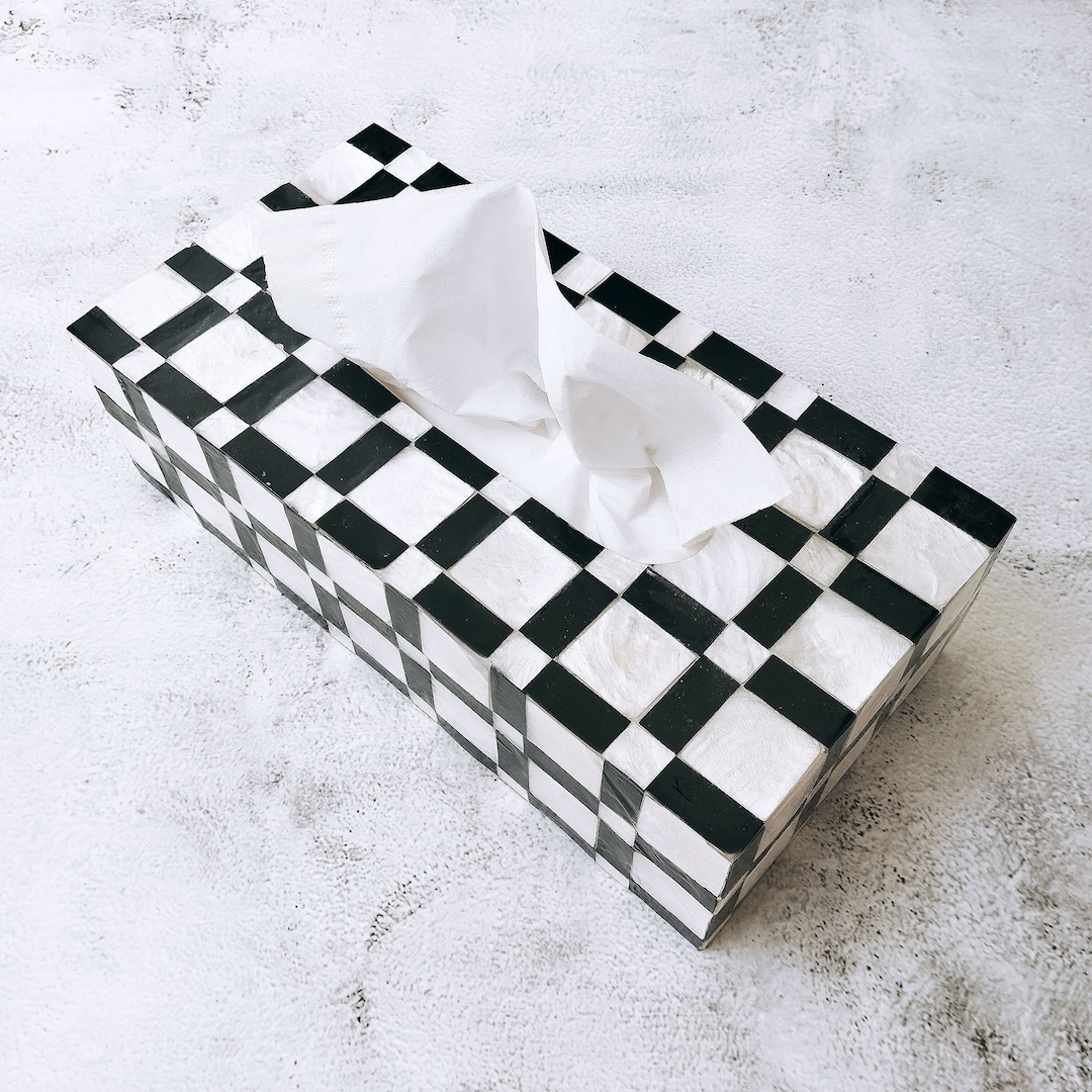Black/ White Rectangular Tissue Box Cover, Sea Shell Tissue Holder ...