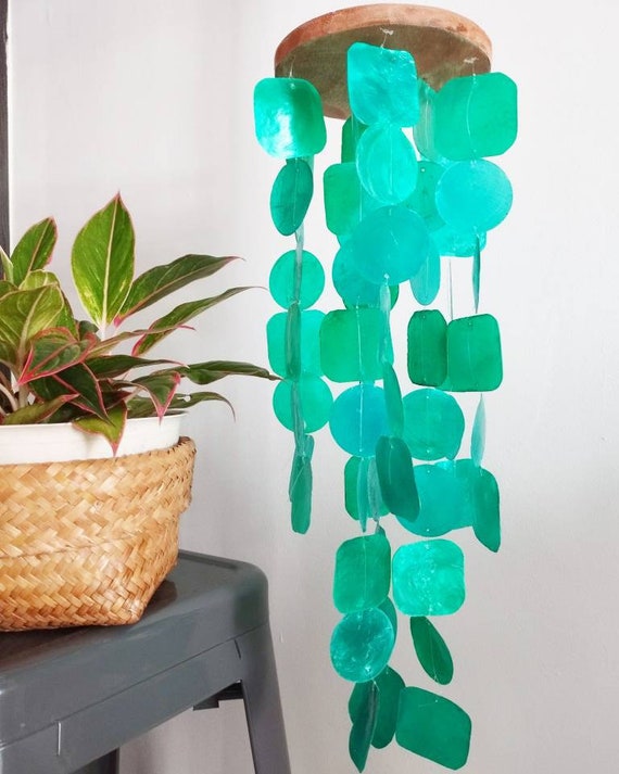 Turquoise Capiz Shell Mobile Capiz Shell Wind Chime Boho - Etsy