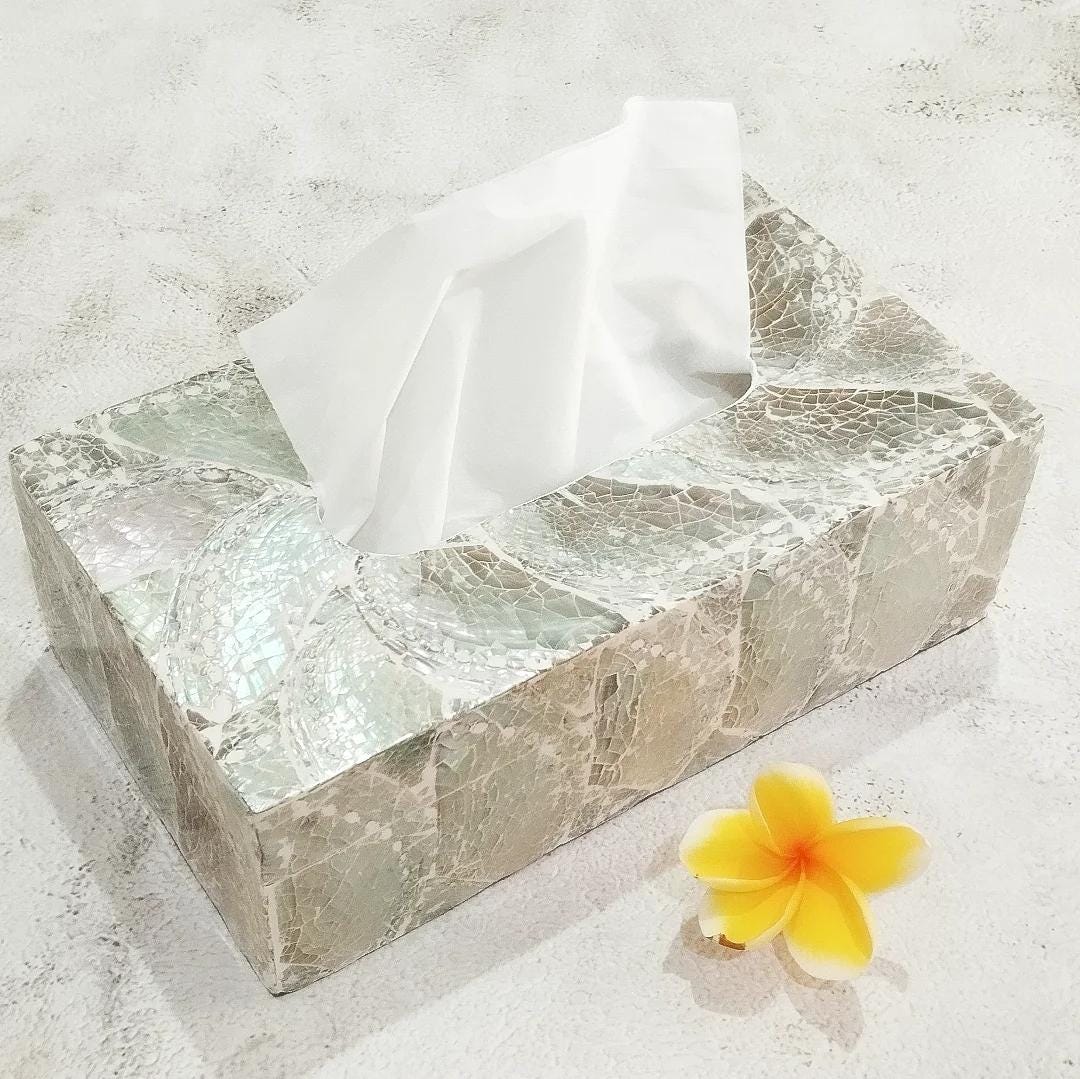 Abalone Rectangular Tissue Box Cover, Hotel Tissue Box, Luxurious Tissue Box Cover, White ...