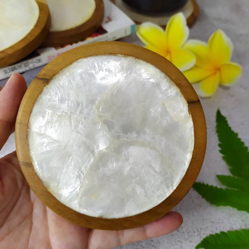 Classic Capiz Coaster Set, Boho Capiz Shell Coaster Set, Classic White ...