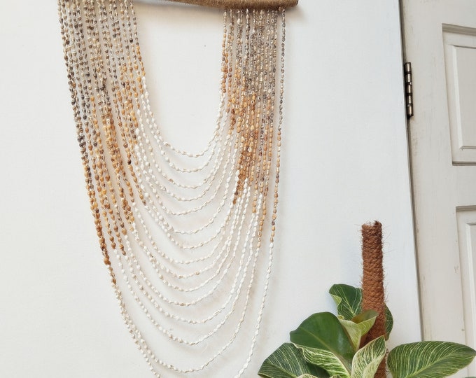 Ombre Boho Sea Shells Wall Hanging, White Sea Shells Wall Art, Broken ...