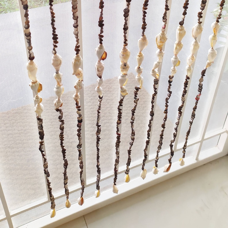 Boho Sea Shells Door Curtain Black W/ White Accent Vintage | Etsy