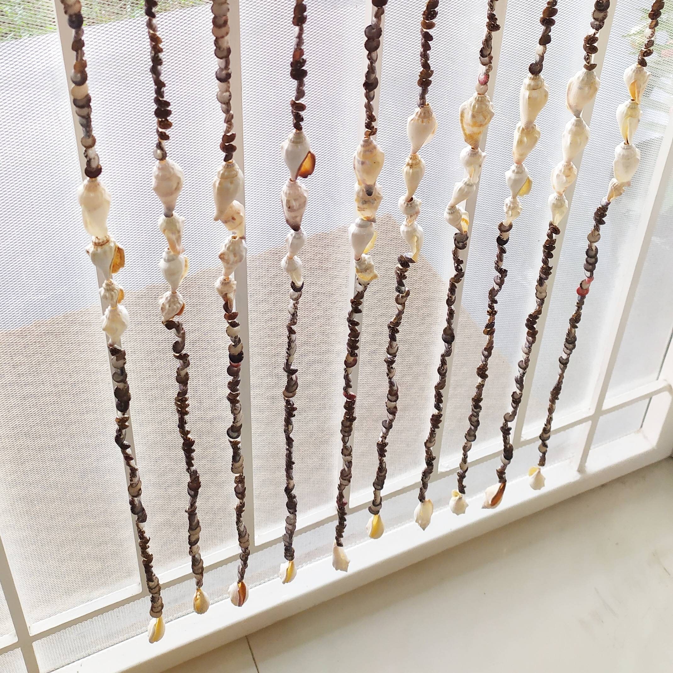 Boho Sea Shells Door Curtain Black w/ White Accent Vintage | Etsy