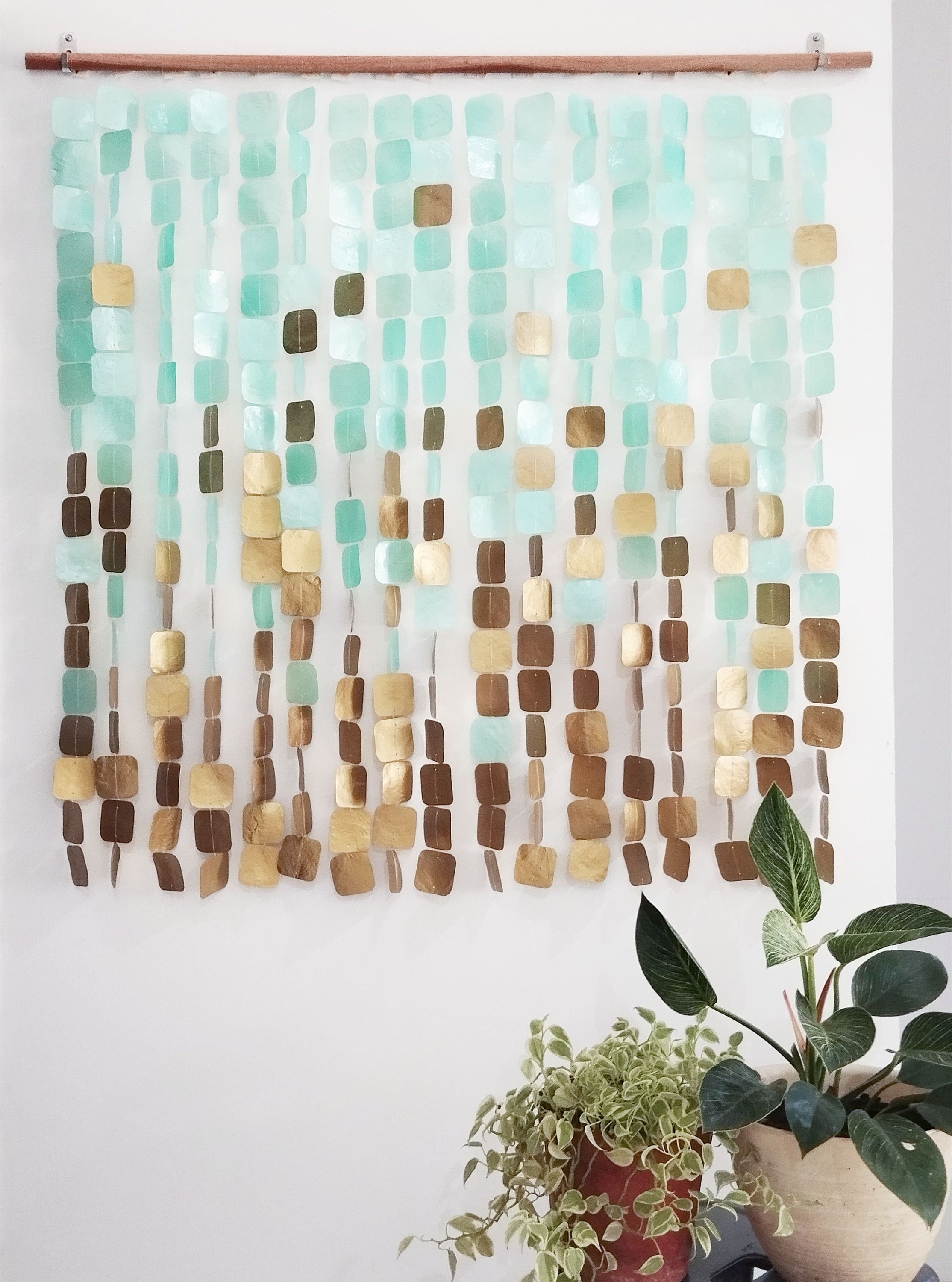 Customized Green Color Capiz Shell Curtain, Boho Capiz Shell Wall Art ...
