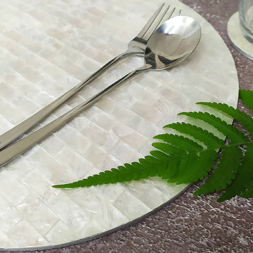 Set of 2/4/6 Sea Shell Placemat and Coaster: Silver Brick Dinnerware ...