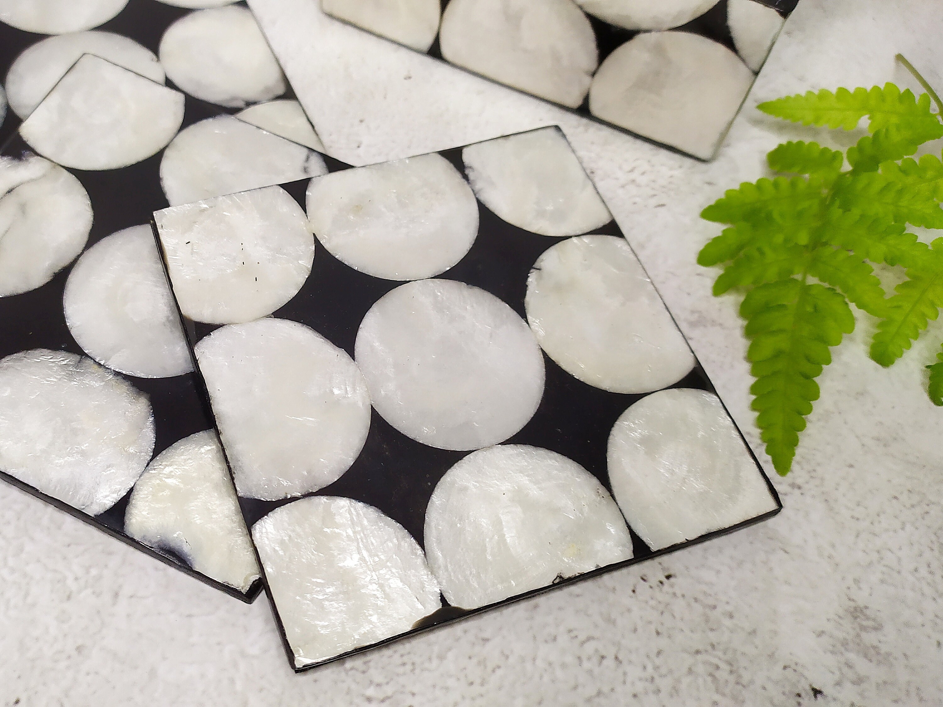 Set of 6 Capiz Sea Shell Coaster+box With Anti-slip Mat, Batik Pattern ...