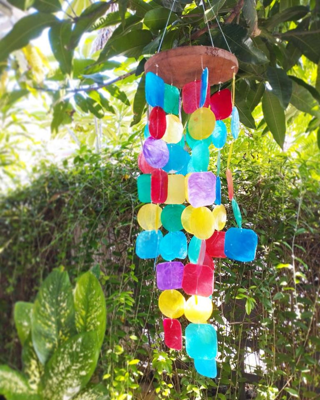 Rainbow Capiz Shell Wind Chime, Capiz Shell Mobile, Colorful Boho Wind ...