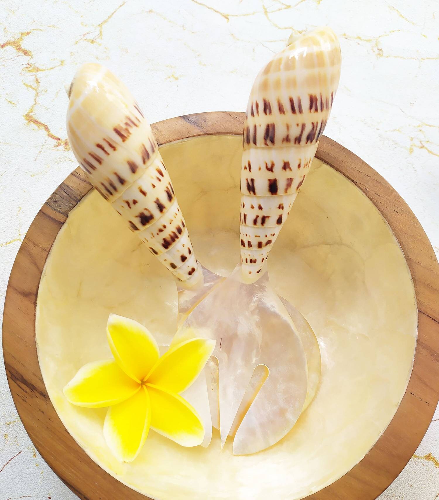 Vintage Sea Shell Spoon Set, Shell Salad Server Set, Shell Serving ...