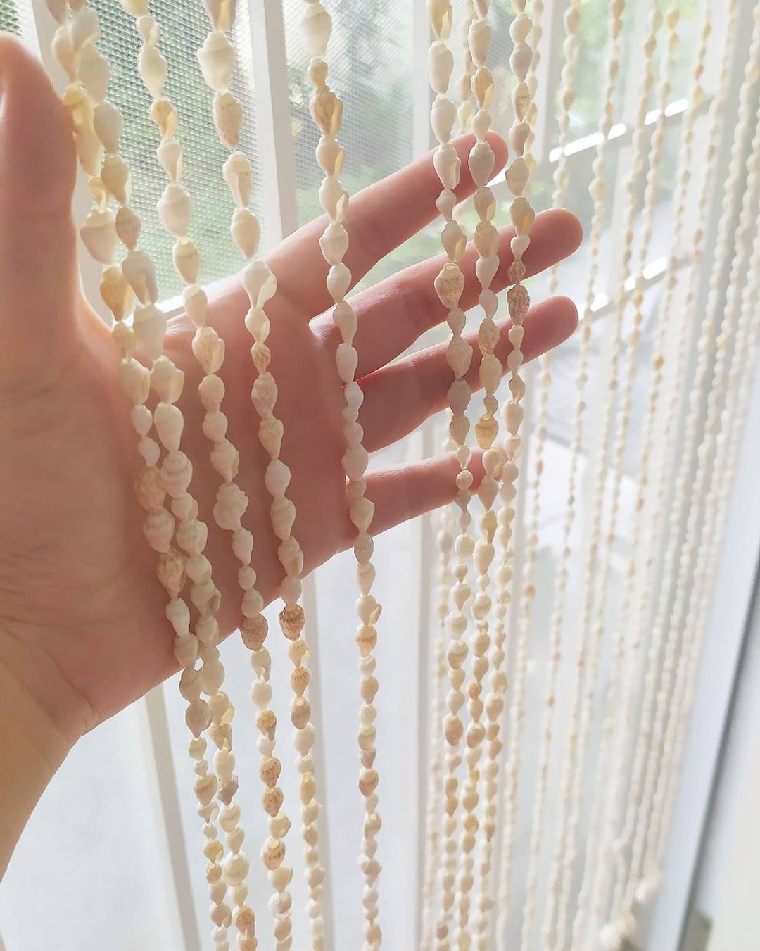 Broken White Boho Shell Curtains, Classic Shell Door Curtains, Beaded ...