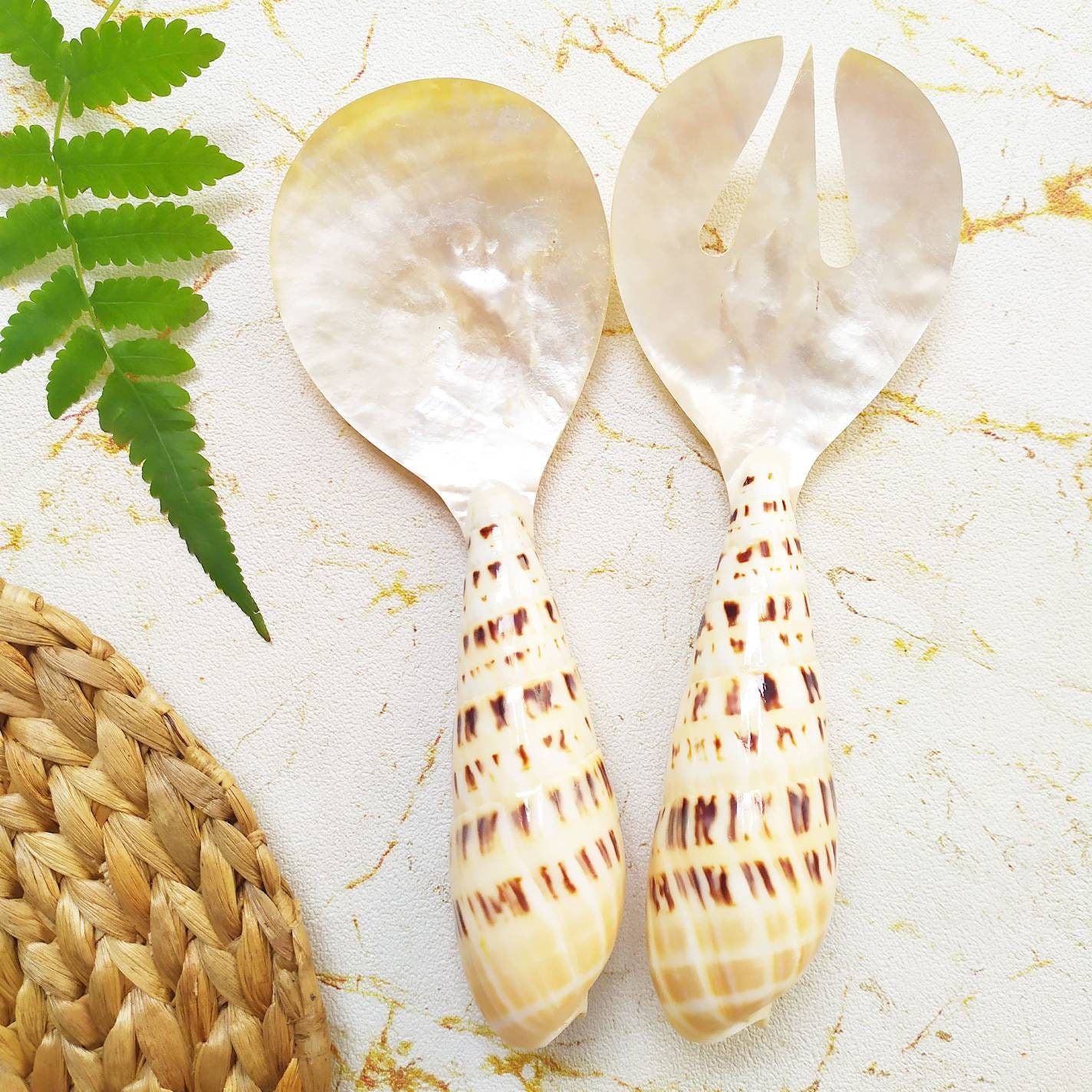 Vintage Sea Shell Spoon Set Shell Salad Server Set Shell - Etsy