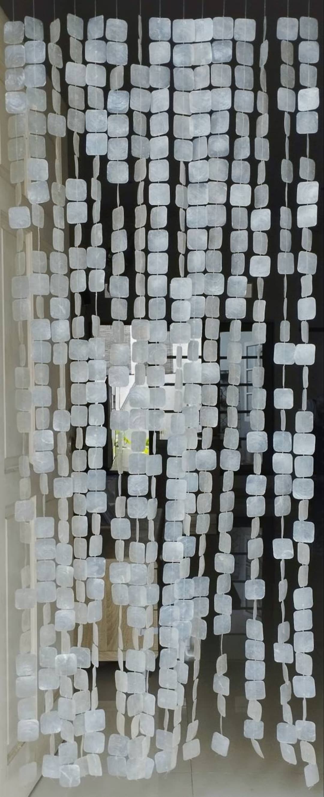 SQUARE Customized Boho Capiz Shells Doorway Curtain, Beaded Shells ...
