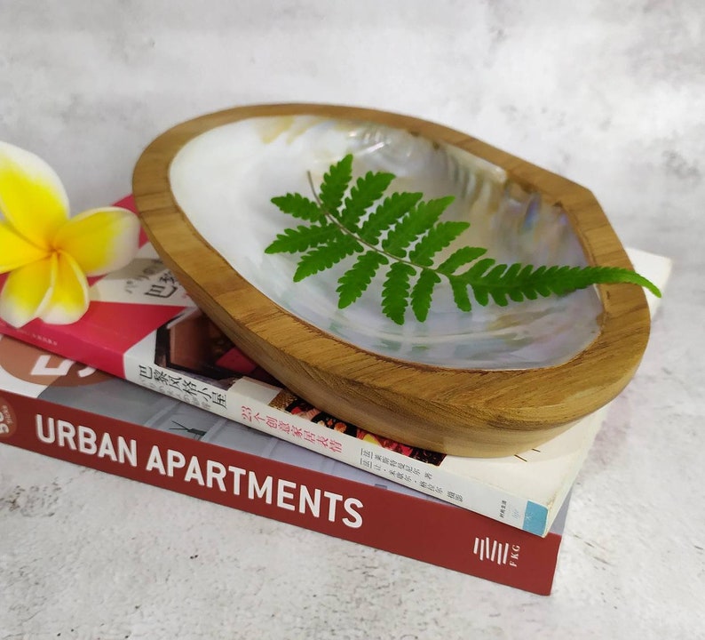 Classic Sea Shell Wooden Platter, Natural Sea Shell Dish, White Capiz ...