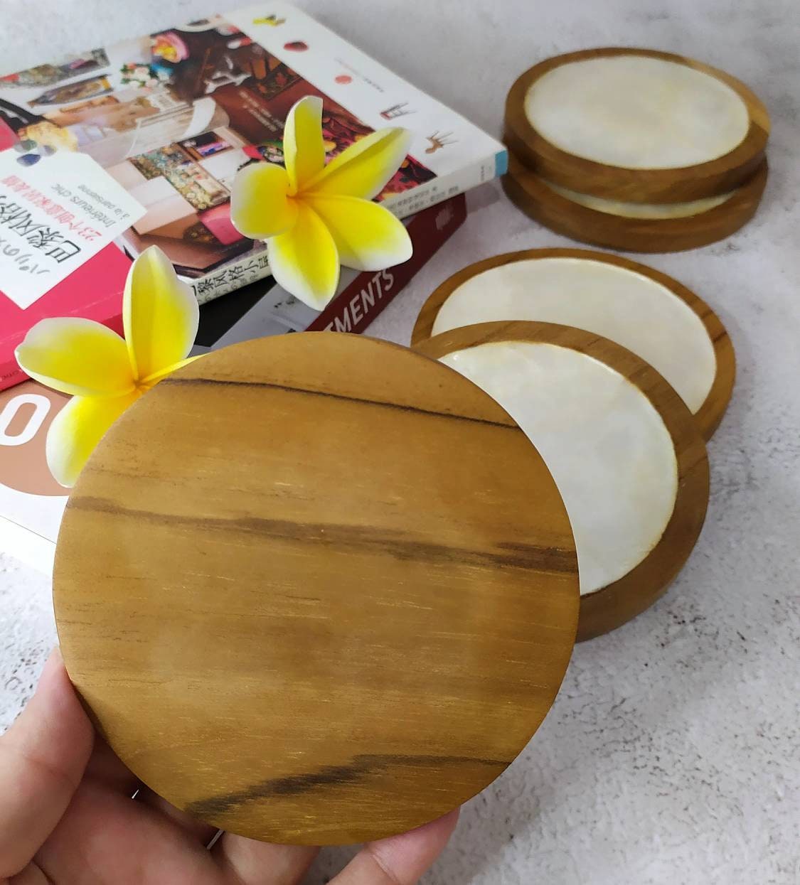 Classic Capiz Coaster Set, Boho Capiz Shell Coaster Set, Classic White ...