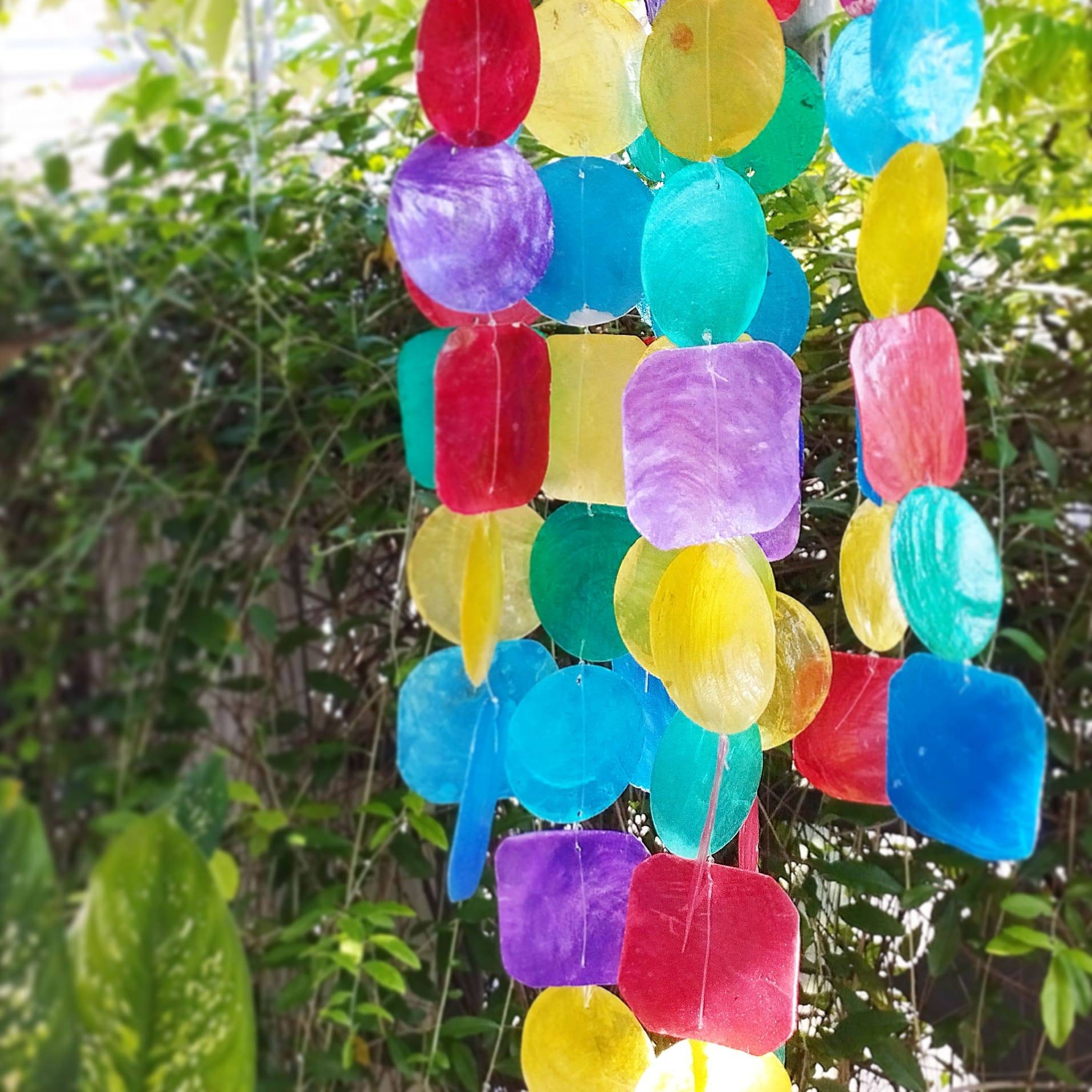 Rainbow Capiz Shell Wind Chime, Capiz Shell Mobile, Colorful Boho Wind ...