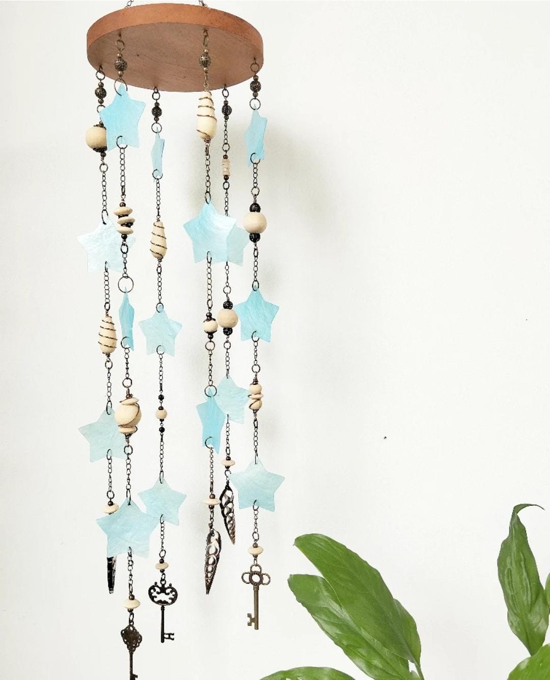 Blue Capiz Shell Mobile, Capiz Shell Wind Chime, Boho Shell Windchime ...