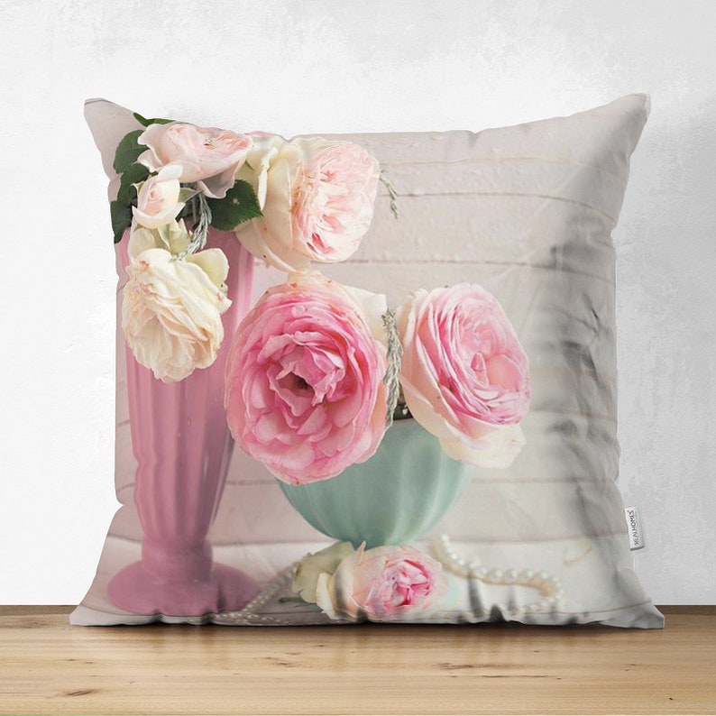 Pink Rose Cushion Covers, Elegant Floral Printing Cushion Case, Groovy ...