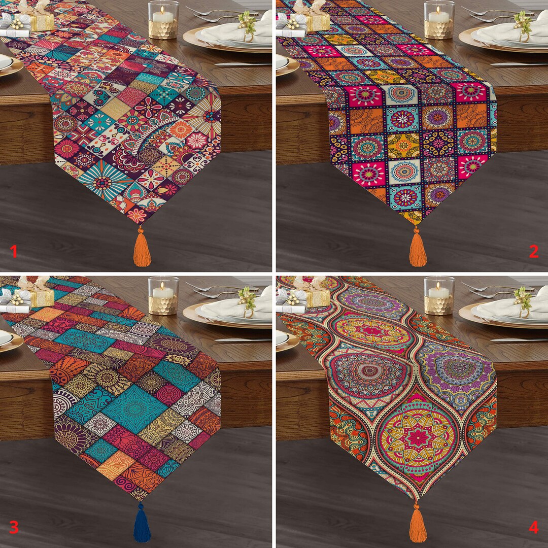 Tasseled Authentic Kitchen Runner Tile Style Table Runner - Etsy