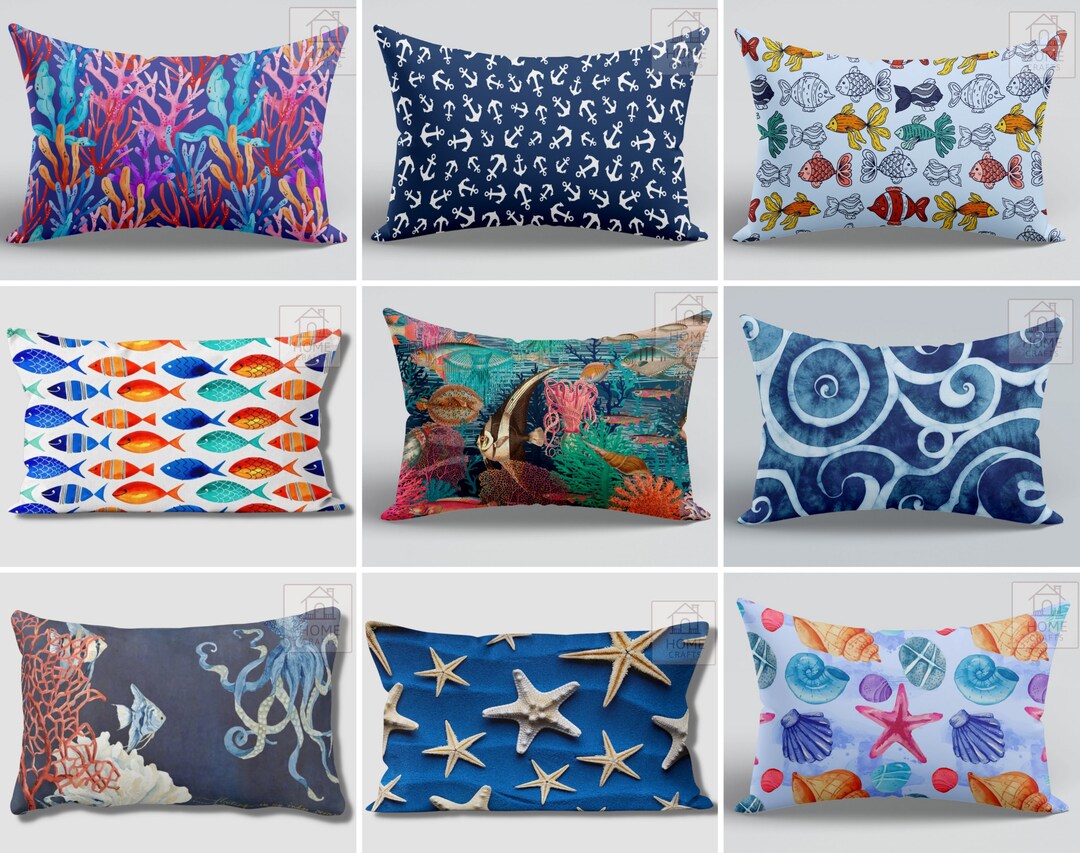 Ocean Rectangle Pillow Cover, Colorful Fish Pillowcase, Sea Shell ...
